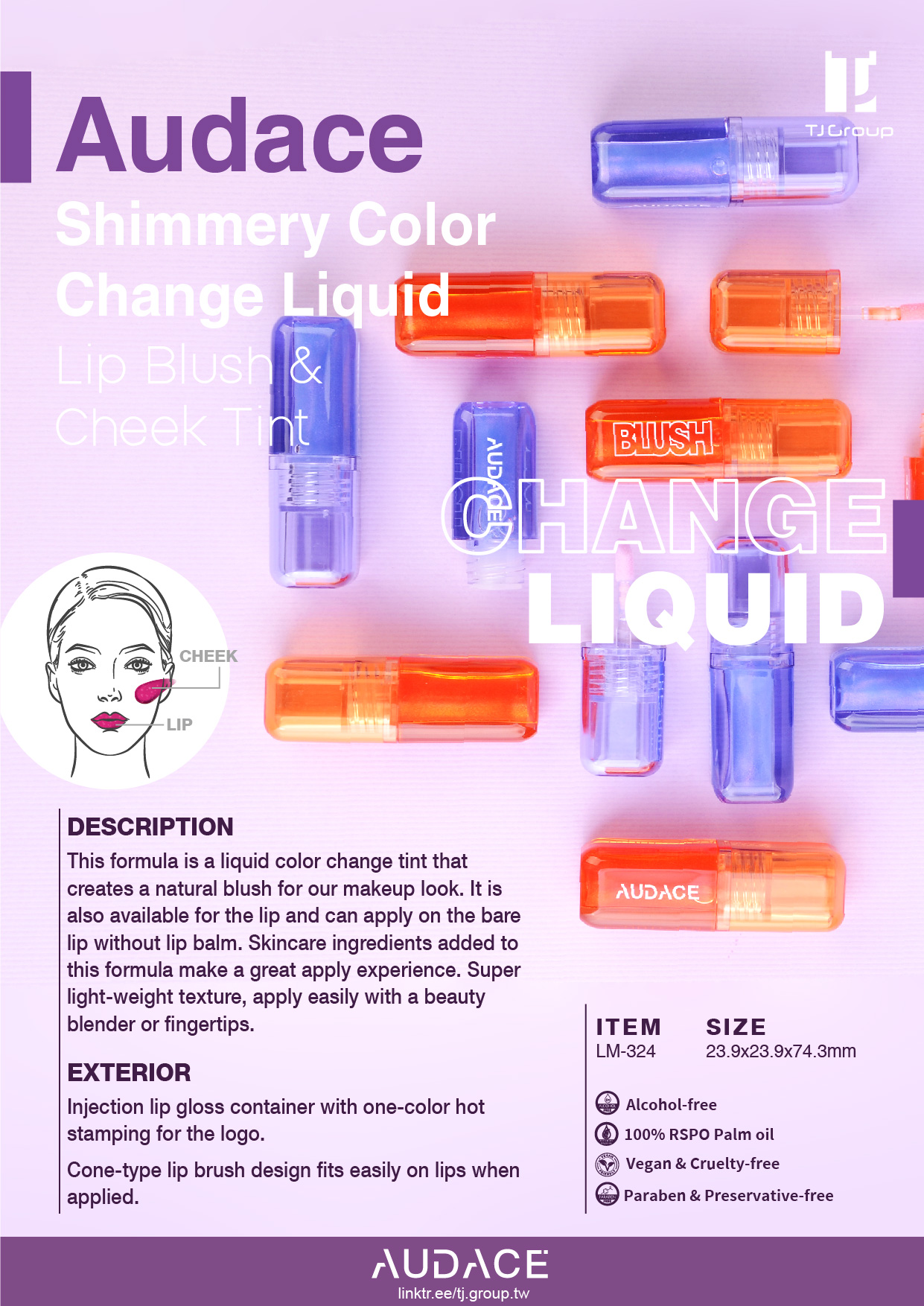 AUDACE Shimmery Color Change Liquid Lip Blush & Cheek Tint – TJ Enterprise