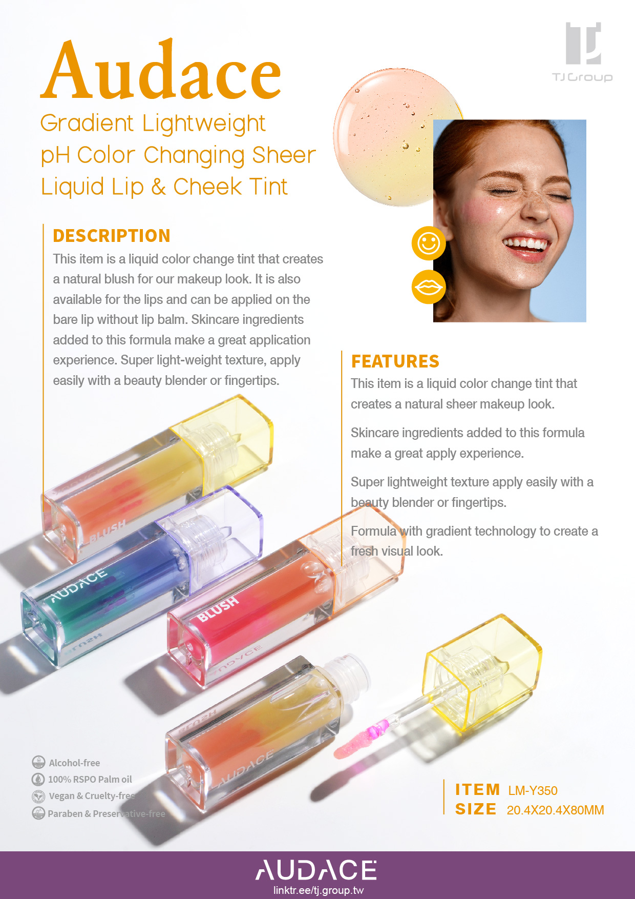 AUDACE Gradient Lightweight pH Color Changing Sheer Liquid Lip & Cheek ...